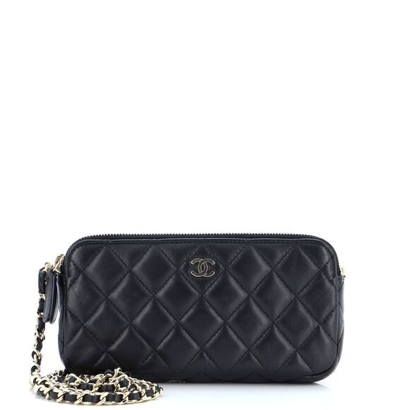CHANEL | Bags | Chanel Double Zip Clutch With Chain Quilted Lambskin ...
